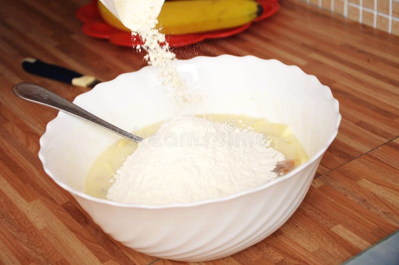 Adding flour in dough stock photo. Image of adding, apple - 46813448