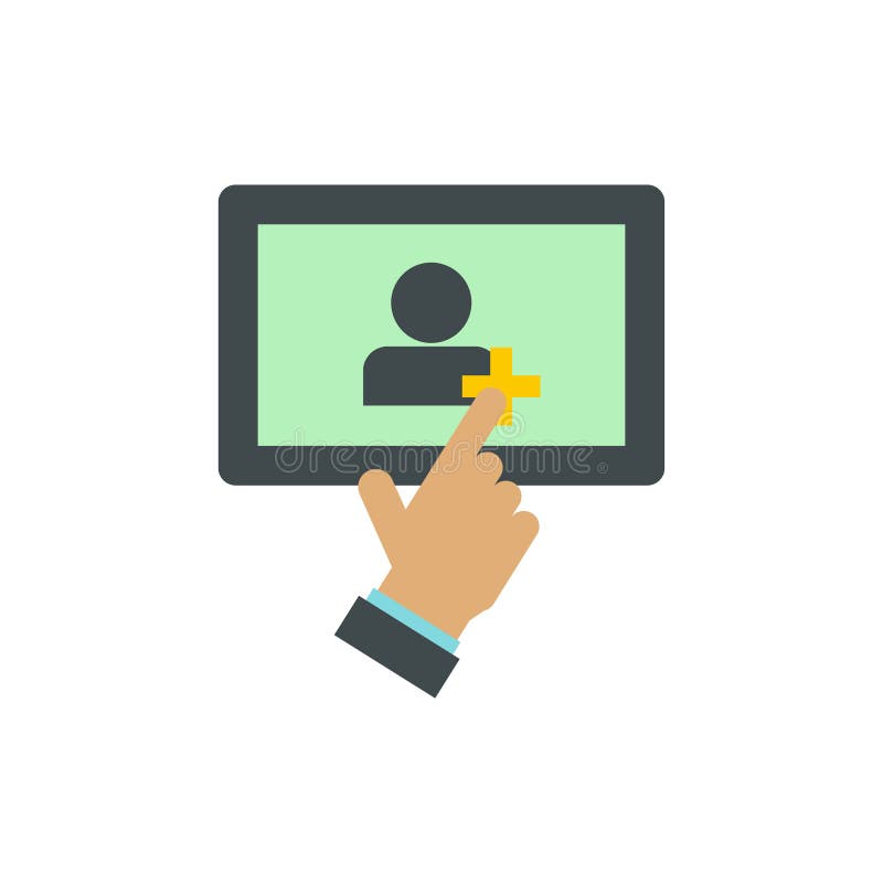 Adding Friends on the Tablet Icon, Flat Style Stock Vector ...