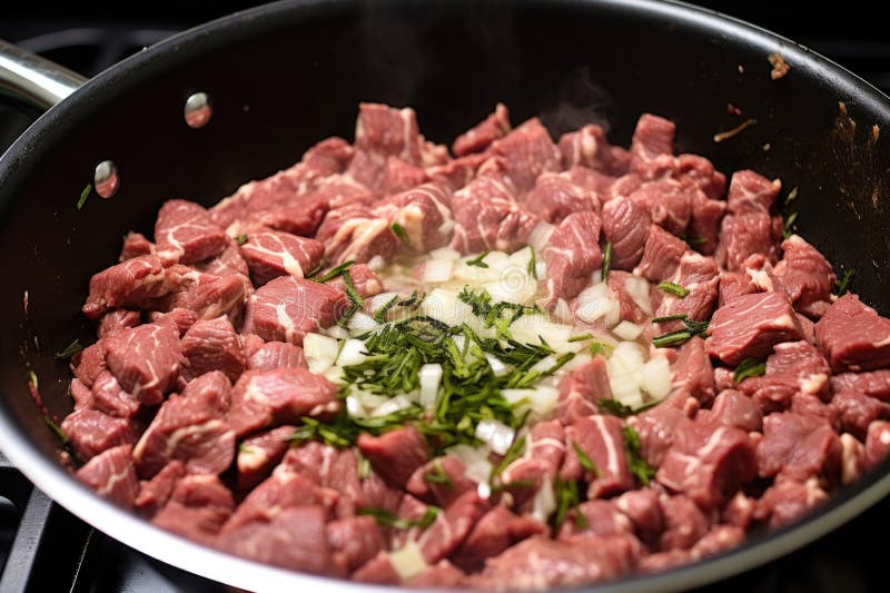 Adding Handful of Chopped Garlic Onto Simmering Beef Stock Illustration ...