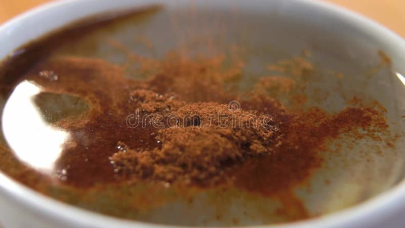 Adding Instant Coffee To a White Cup. Dissolving Powder in Hot Water ...