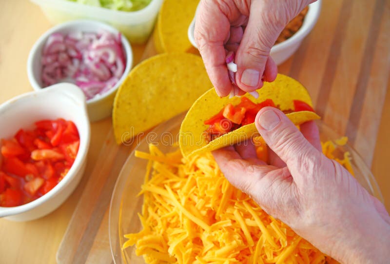 Adding Onion To a Homemade Taco Stock Image - Image of preparation ...
