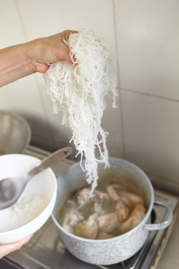 Adding rice noodle stock photo. Image of mortar, meal - 53496664