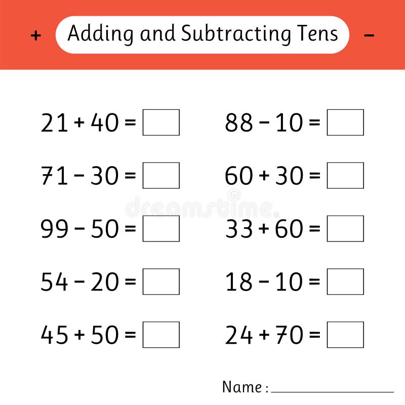 Adding and Subtracting Tens. Math Worksheets for Kids. Mathematics ...