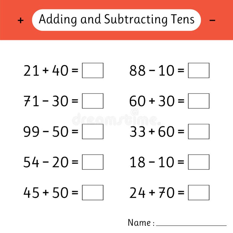Adding and Subtracting Tens. Math Worksheets for Kids. Mathematics ...