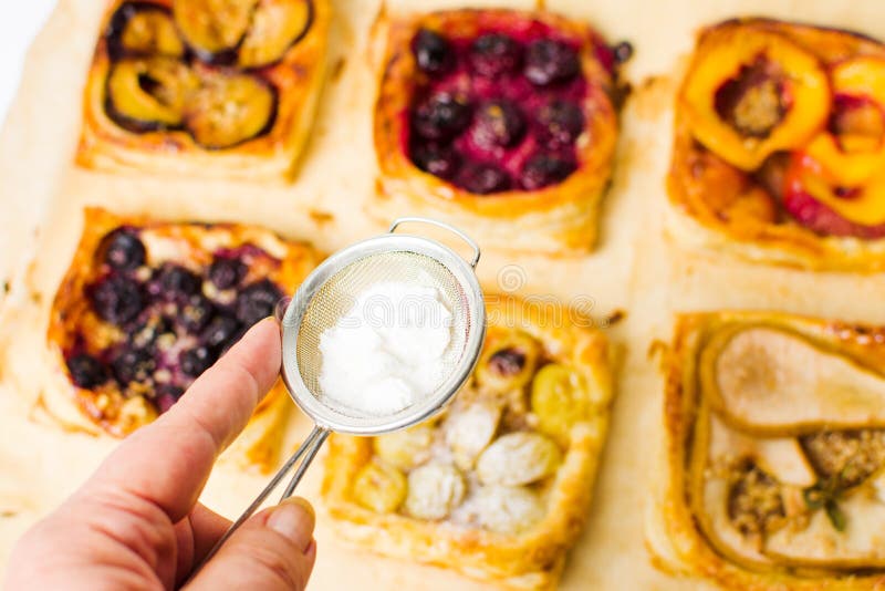 Adding Sugar To Fruit Sweet Pie Slices Stock Photo - Image of closeup ...