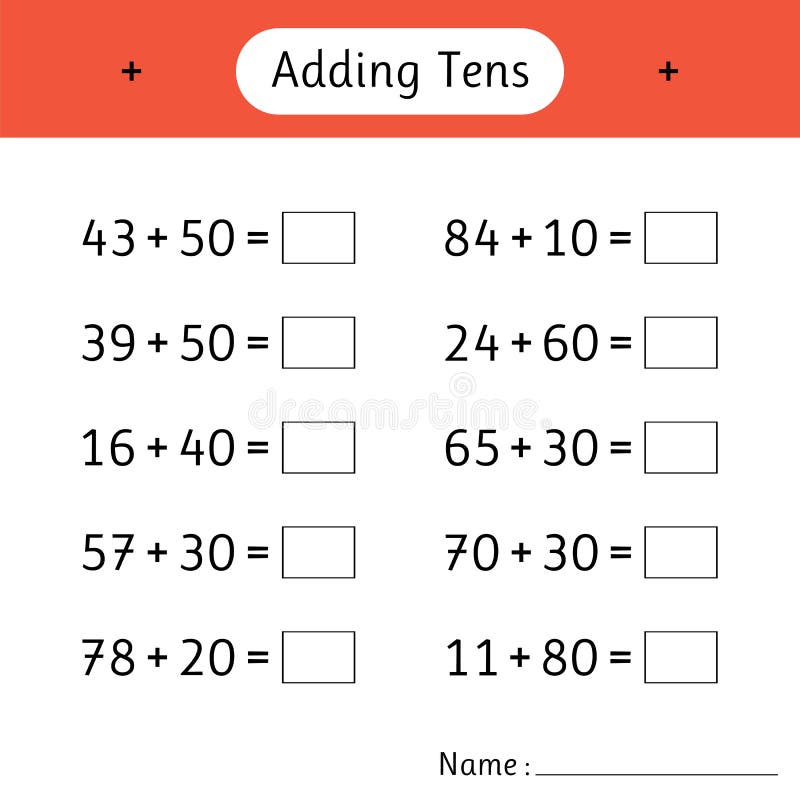 Adding Tens. Math Worksheets for Kids. Mathematics. Development of ...