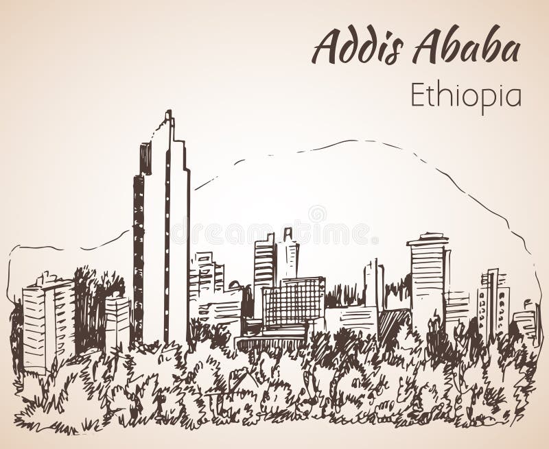 Addis Ababa Cityscape - Ethiopia. Sketch Stock Vector - Illustration of ...