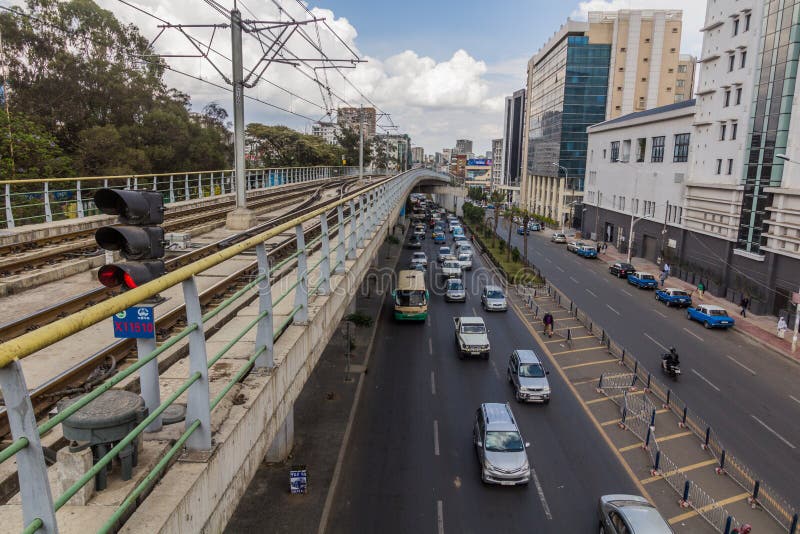 ADDIS ABABA, ETHIOPIA - APRIL 3, 2019: Elevated Section of the Light ...
