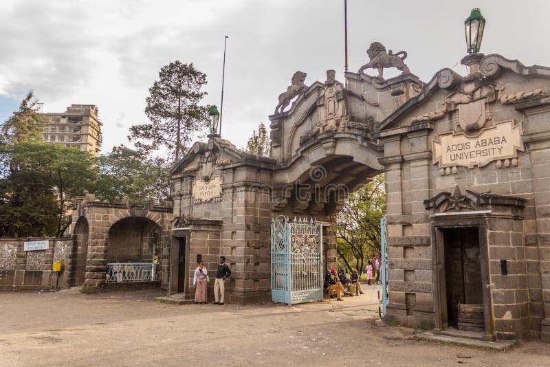 ADDIS ABABA, ETHIOPIA - APRIL 6, 2019: Gate of Addis Ababa University ...