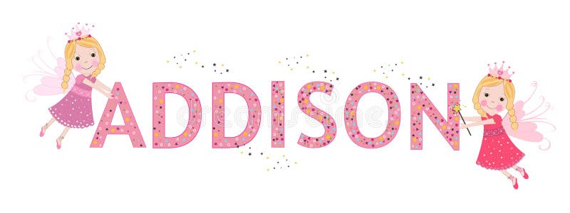 Addison Female Name with Cute Fairy Stock Vector - Illustration of card ...