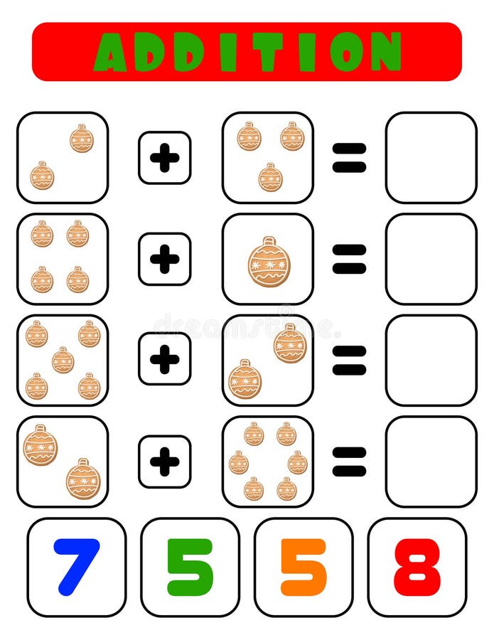 Addition of Balls . a Task for Children. Educational Development Sheet ...