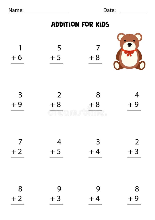 Addition with Cute Cartoon Teddy Bear. Educational Math Game for Kids ...