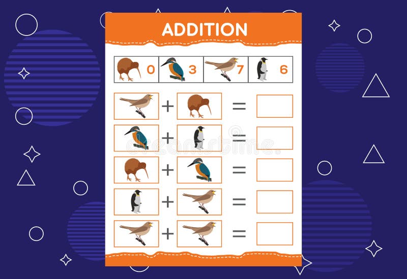 Addition with Different Birds for Kids. an Educational Worksheet for ...