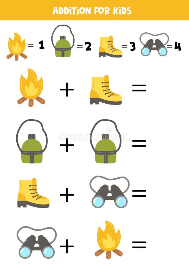 Addition for Kids with Cartoon Amping Elements. Stock Vector ...