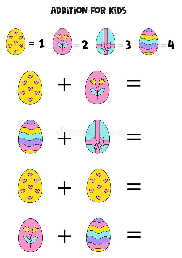 Addition for Kids with Cute Easter Eggs. Stock Vector - Illustration of ...