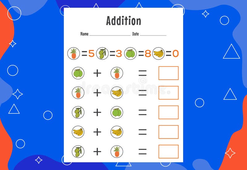 Addition with Different Elements for Kids. an Educational Page for Kids ...