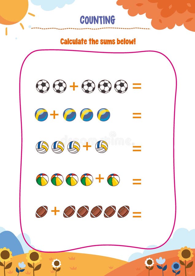 Addition Exercise with Various Balls Stock Vector - Illustration of ...