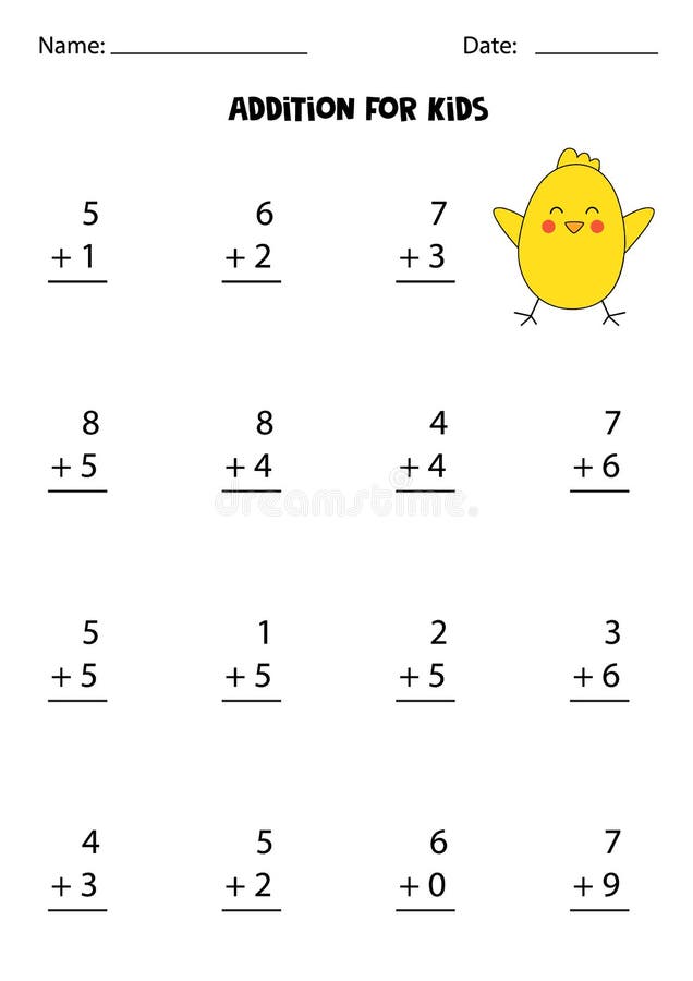 Addition Worksheet with Cute Easter Chicken. Math Game. Stock Vector ...