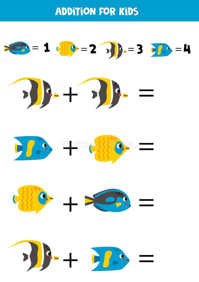 Addition Game with Different Sea Fish. Educational Math Game for ...