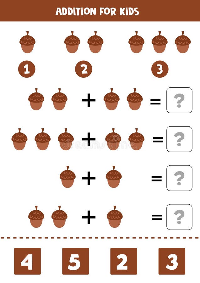 Addition for Kids with Cute Cartoon Acorn Stock Illustration ...