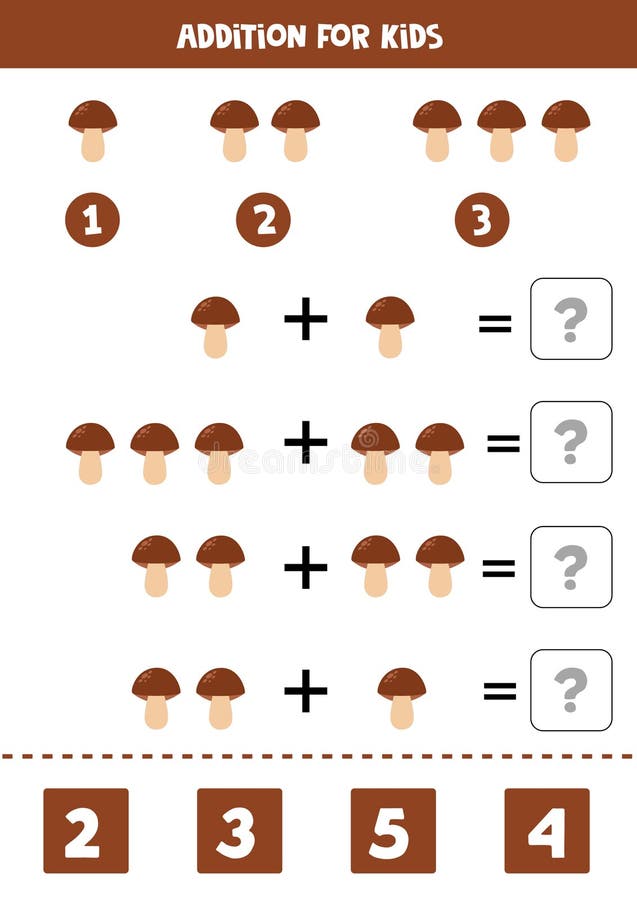 Addition for Kids with Cute Cartoon Mushroom Stock Vector ...