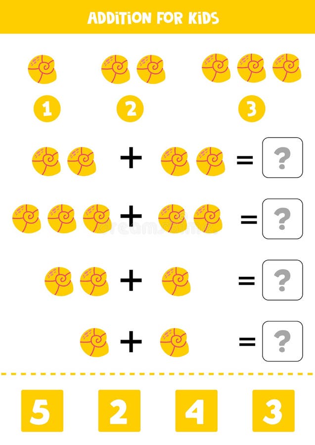 Addition for Kids with Cute Cartoon Sea Shell Stock Illustration ...