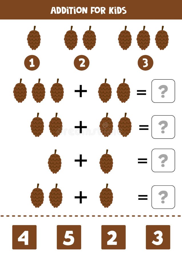 Addition for Kids with Cute Hand Drawn Pine Cone Stock Vector ...