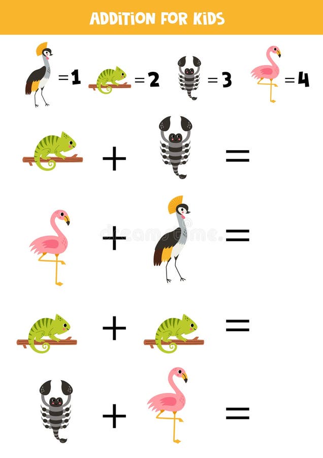Addition for Kids with Different Cute African Animals Stock ...