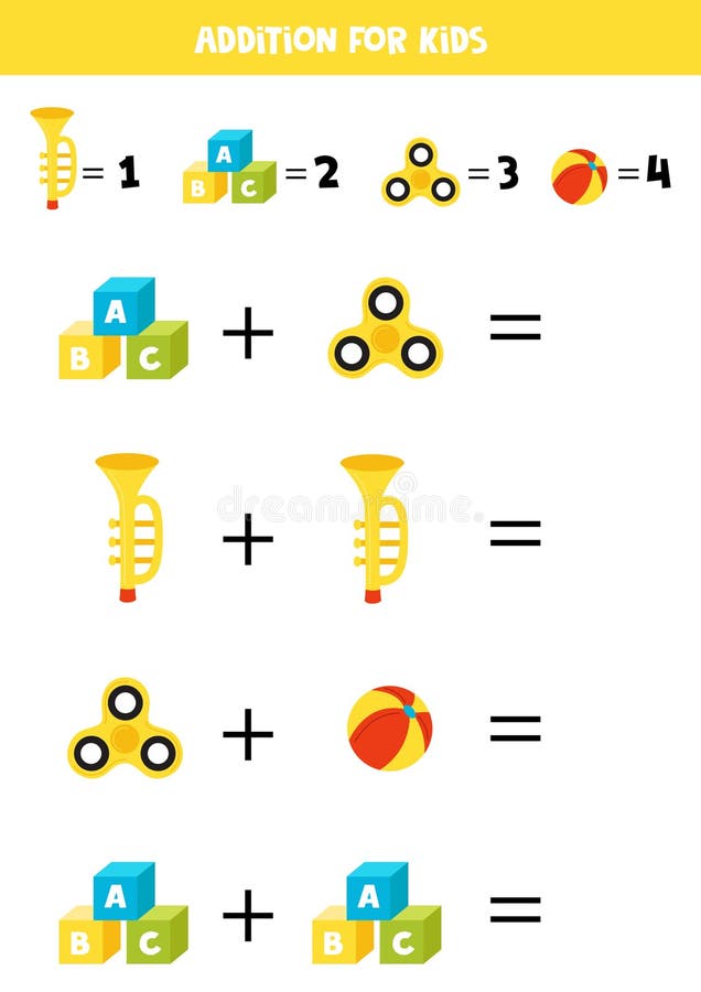 Addition for Kids with Different Cute Cartoon Toys. Stock Vector ...