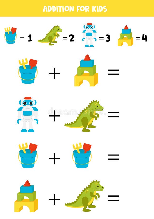 Addition for Kids with Different Cute Cartoon Toys. Stock Vector ...