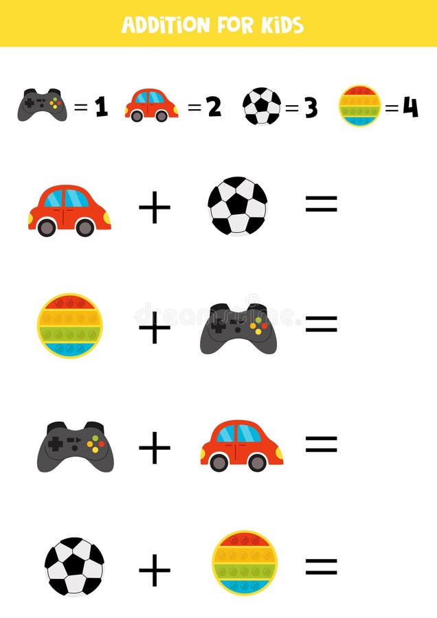 Addition for Kids with Different Cute Cartoon Toys. Stock Photo - Image ...