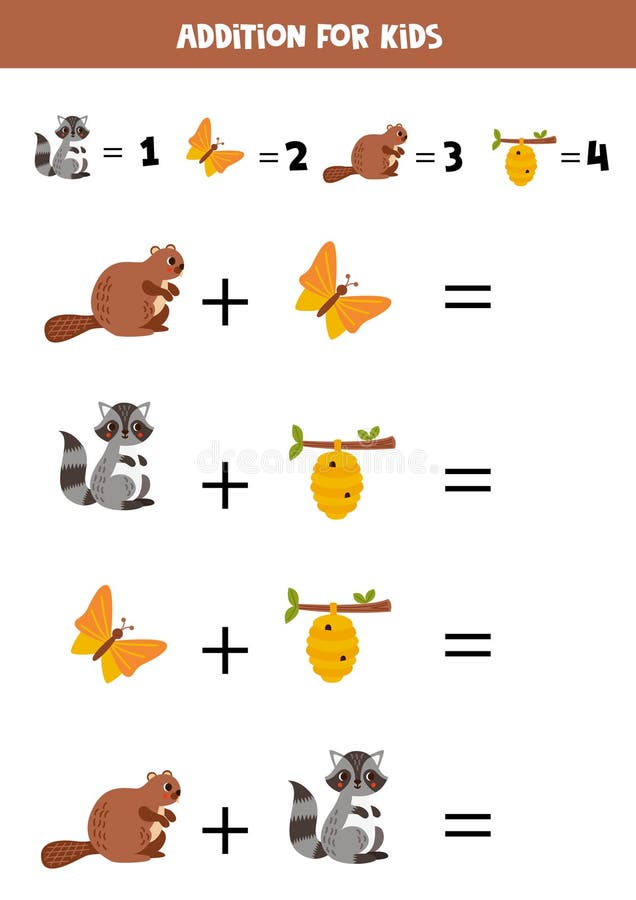 Animals Addition for Kids. Educational Printable Math Worksheet ...