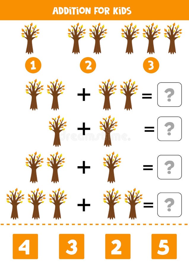 Addition for Kids with Hand Drawn Autumn Tree Stock Vector ...