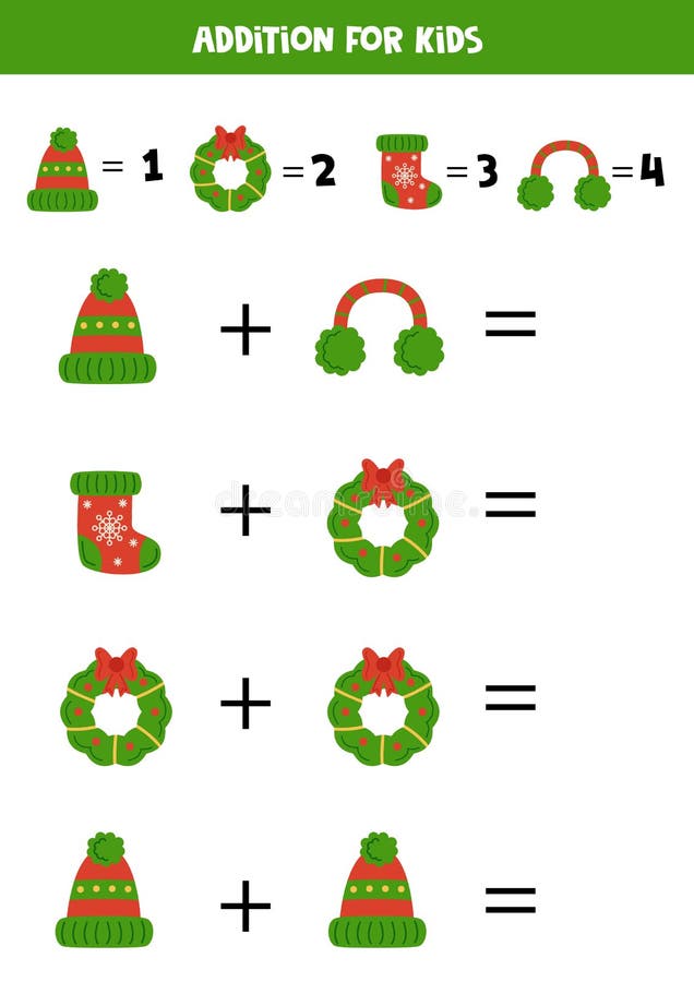 Addition for Kids with Hand Drawn Christmas Items Stock Vector ...