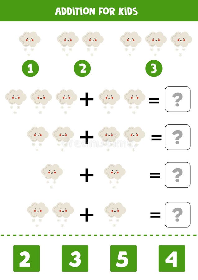 Addition for Kids with Hand Drawn Cute Cloud Stock Vector ...