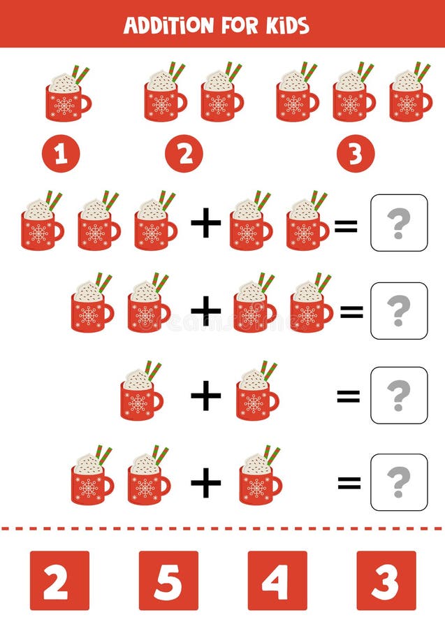 Addition for Kids with Hand Drawn Red Cup of Cacao Stock Vector ...