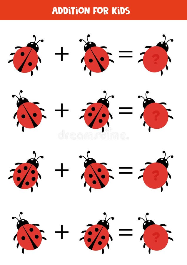 Addition for Kids with Red Ladybugs. Math Game. Stock Photo - Image of ...