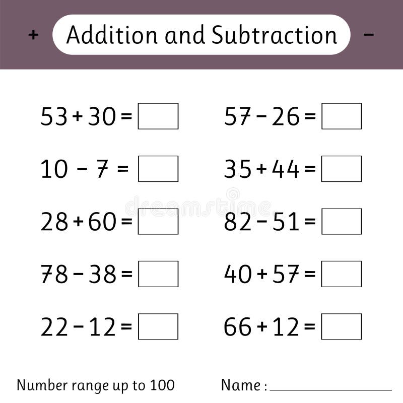 Addition and Subtraction. Number Range Up To 100. Math Worksheet for ...