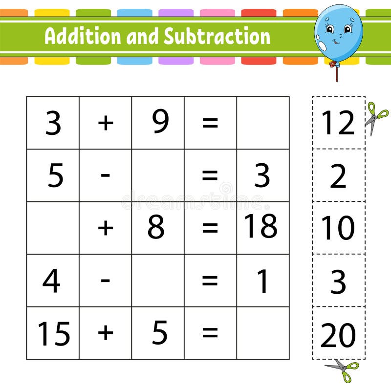 Addition and Subtraction. Task for Kids. Cut and Paste. Education ...