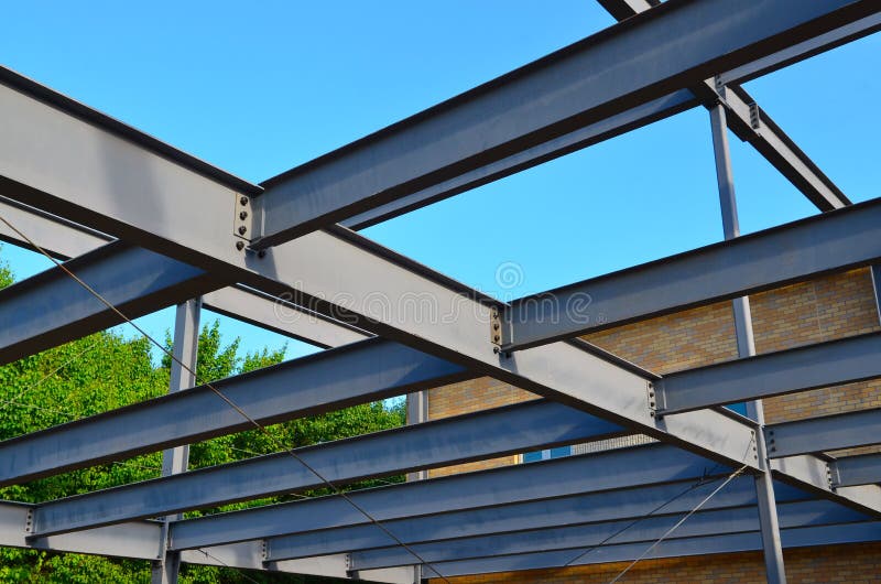 Steel Framework for an Addition To Existing Building. Stock Photo ...