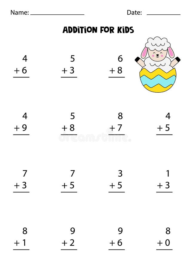 Addition Worksheet with Cute Sheep. Math Game. Stock Vector ...