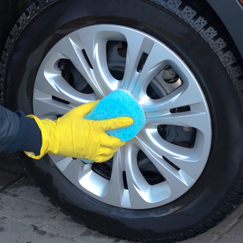 Additional Car Wheel Washing with a Foam Sponge Stock Photo - Image of ...