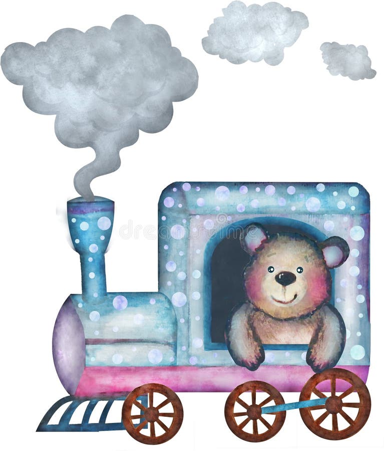 Cute Train Engine and Teddy Bear Hand Painted and Digitally Improved ...