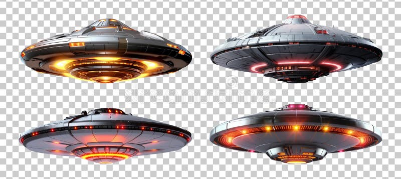 UFO Unidentified Flying Object Set Isolated on Transparent Background ...