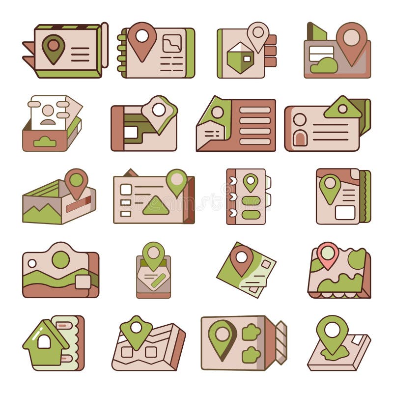 Address-card Icon with Colored Outline Style Bundle Stock Vector ...