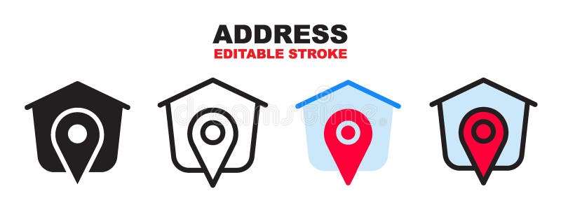 Address Icon Set with Different Styles. Editable Stroke Style Can Be ...