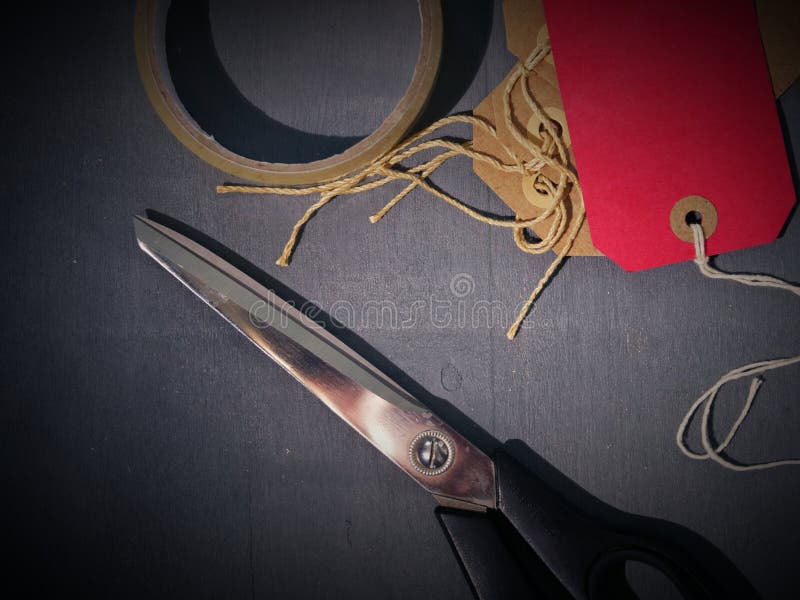 Address Label Gift Tag and Scissors for Packaging Stock Image - Image ...