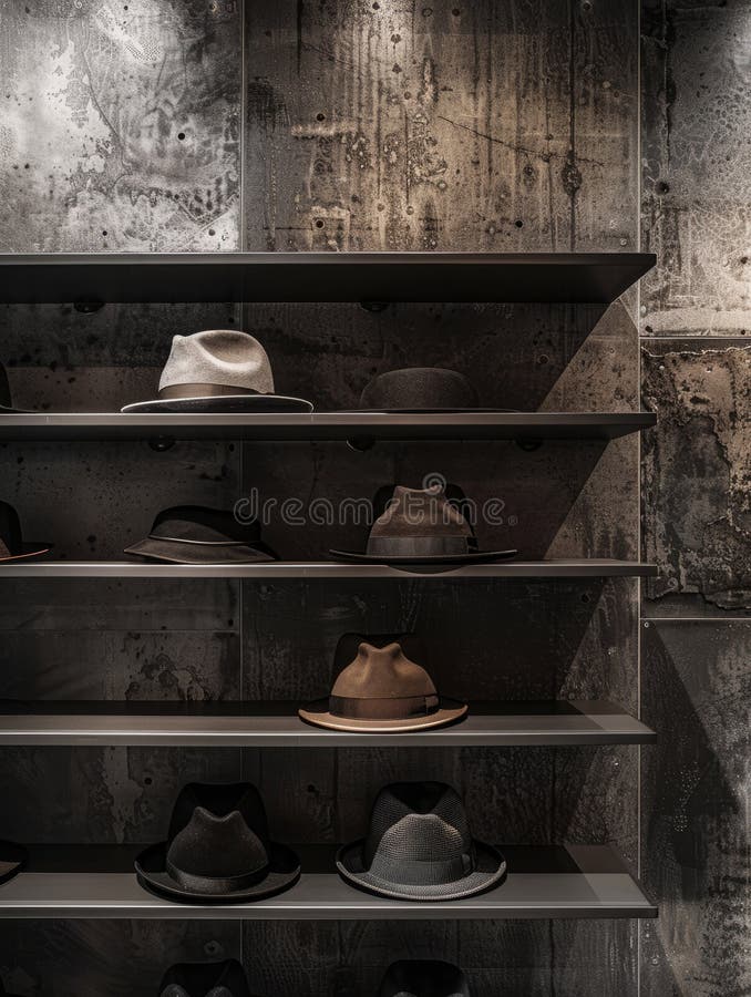A Display of Hats on Shelves in a Stylish, Modern Store. Foto de ...