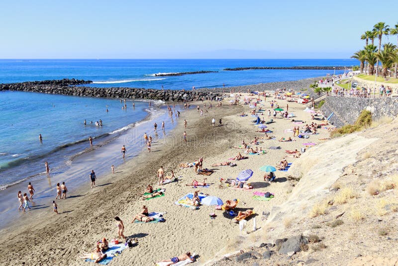 Adeje Beach Playa Las Americas in Tenerife Stock Image - Image of ...