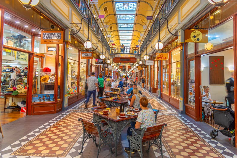 ADELAIDE, AUSTRALIA, JANUARY 7, 2020: Interior of Adelaide Arcade ...